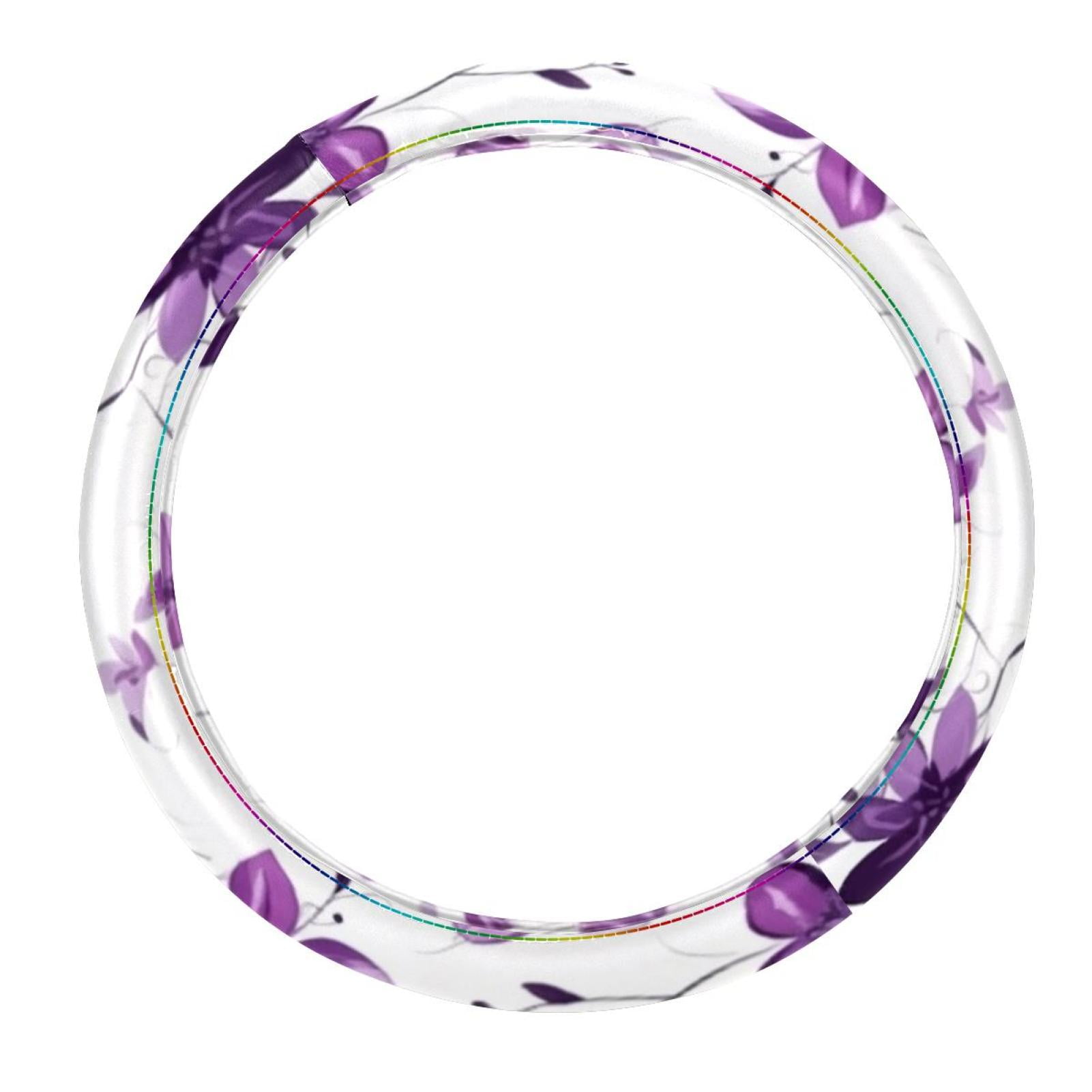 Anti-Slip Car Steering Wheel Cover, Purple Floral Beautiful PVC Leather ...