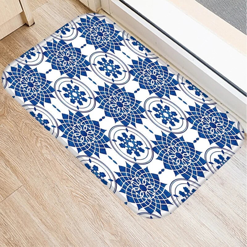 Anti-Slip Entrance Door Mat Blue White Ceramic Floor Bathroom Kitchen ...