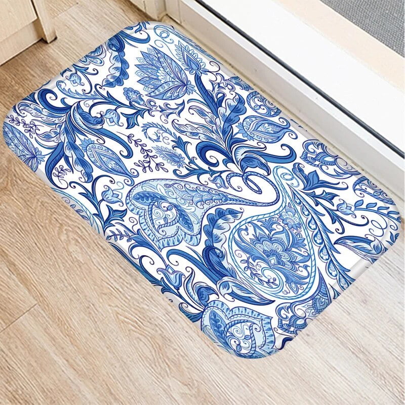 Anti-Slip Entrance Door Mat Blue White Ceramic Floor Bathroom Kitchen ...