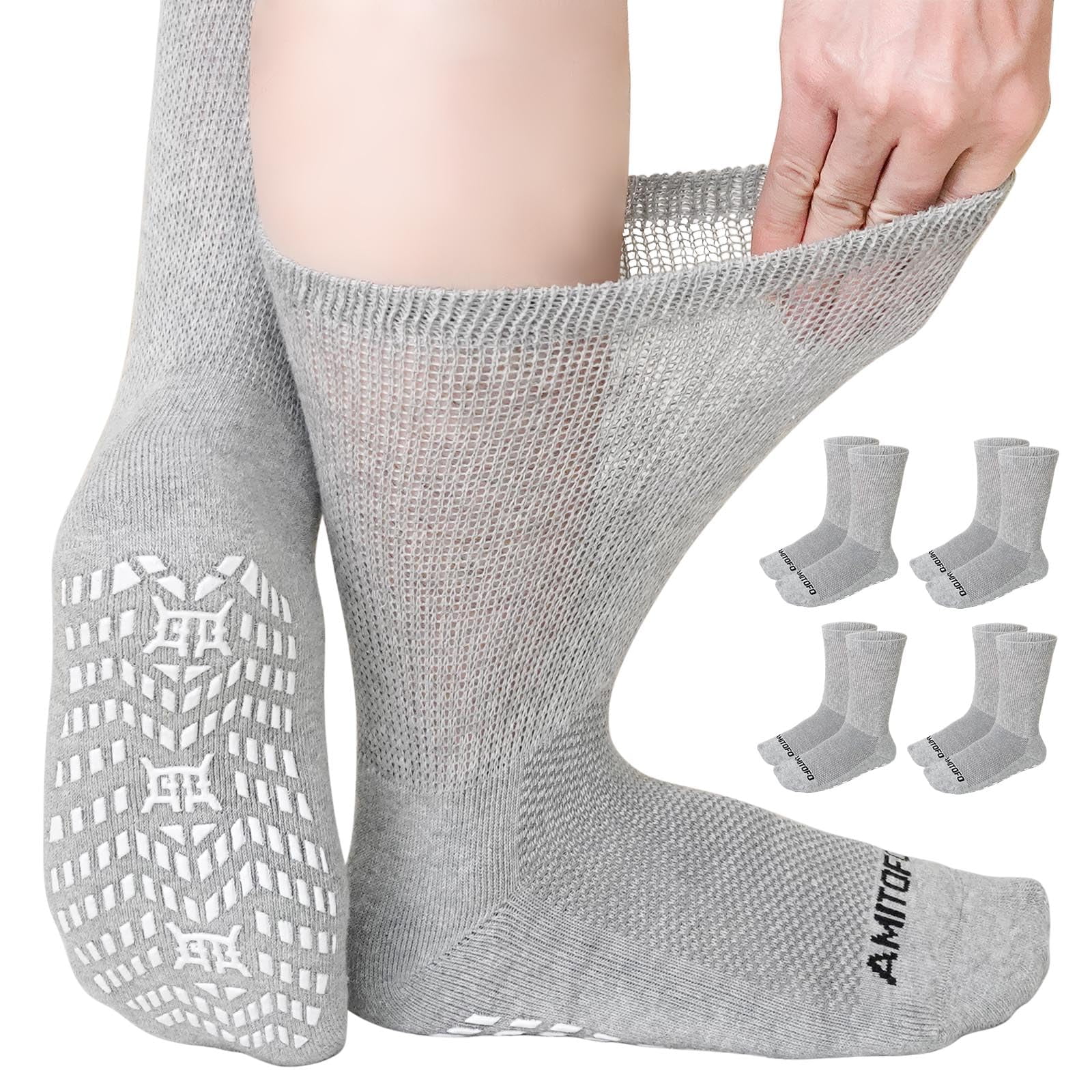 Anti-Slip Gripper Diabetic Socks for Men and Women, UNEEI 4 Pairs Non ...
