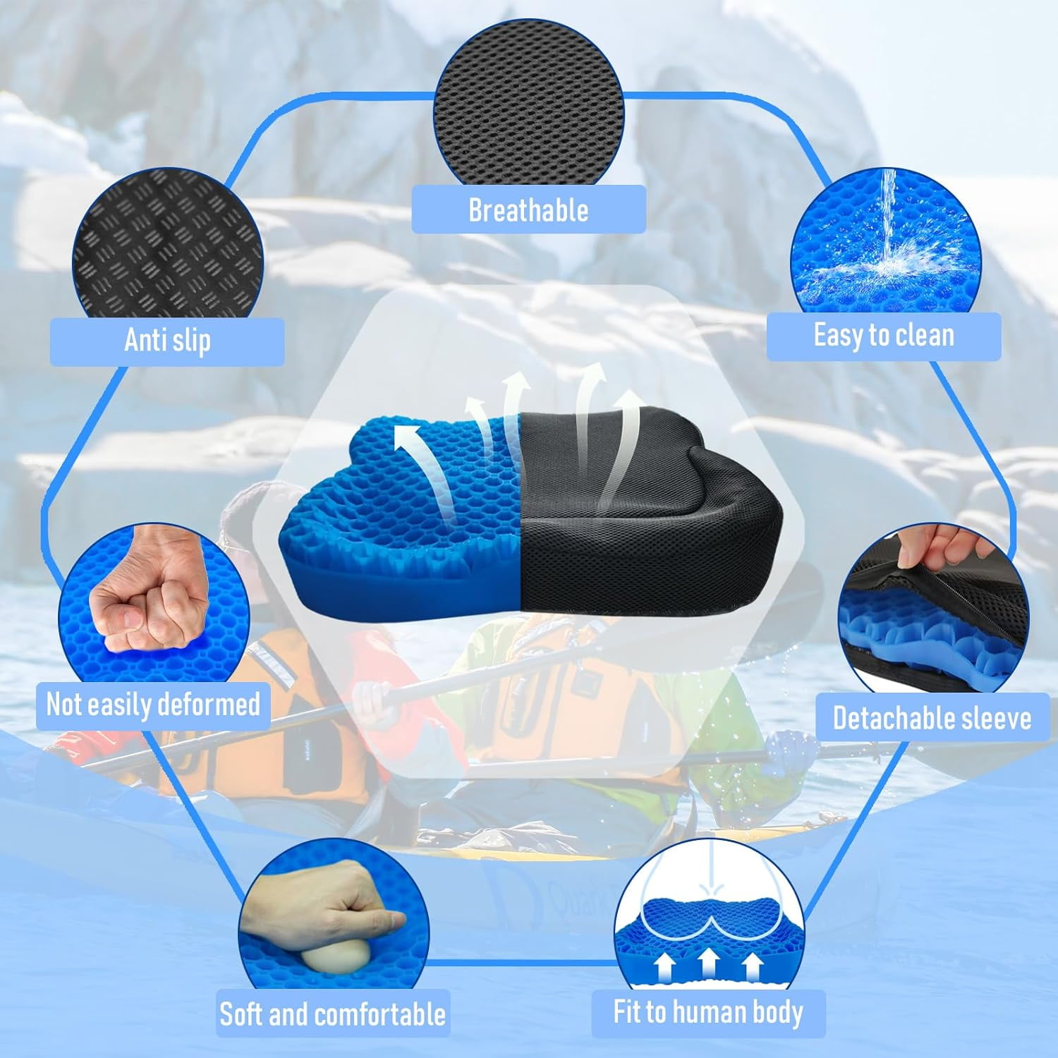 Anti-Slip Kayak Cushion - Thick Gel Boat Cushion for Pain Relief ...