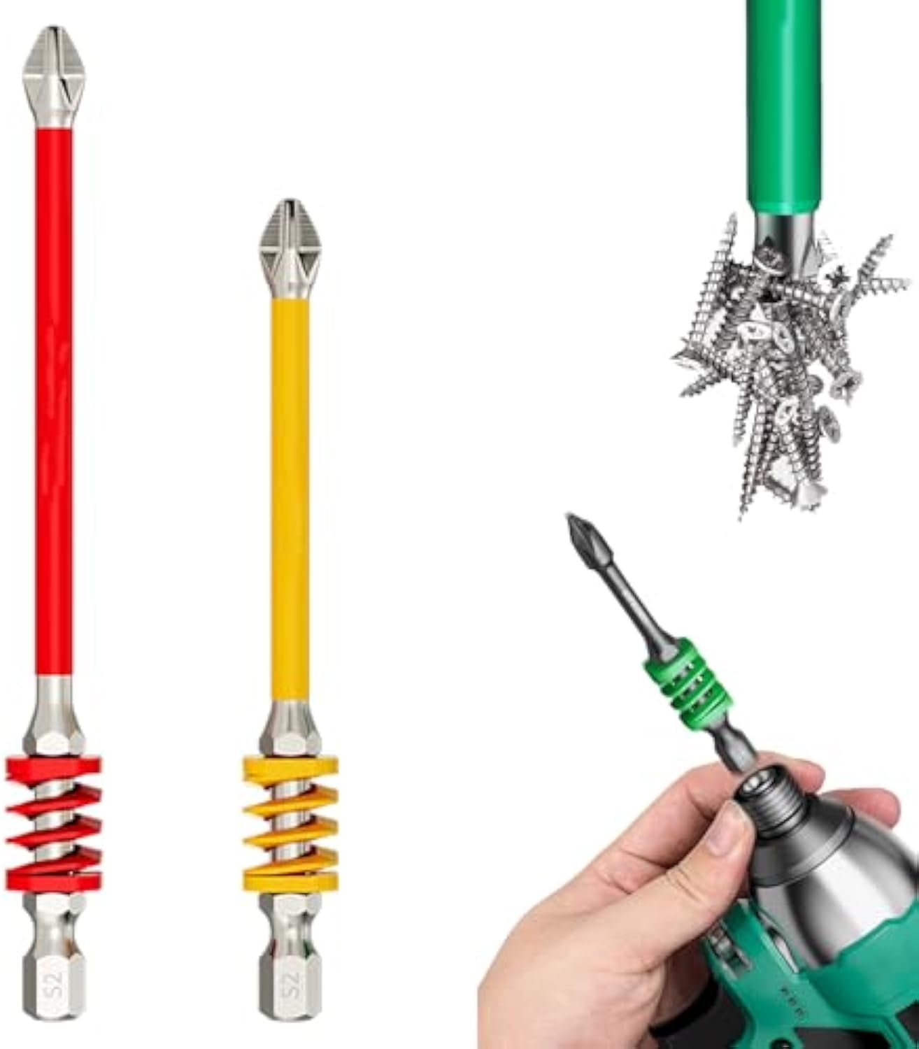 Anti-Slip Magnetic Phillips Bit with Spring, Spring Impact Non-slip ...