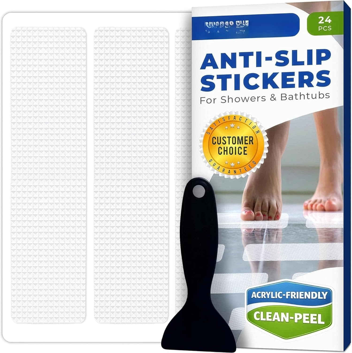 Anti Slip Shower Stickers 24 count, White Non-Slip Shower Strips for ...