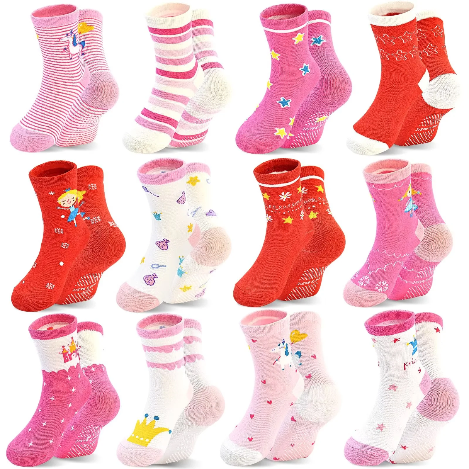 Anti Slip Toddler Socks Girls Cartoon Crew Non-Slip Socks With Grips ...