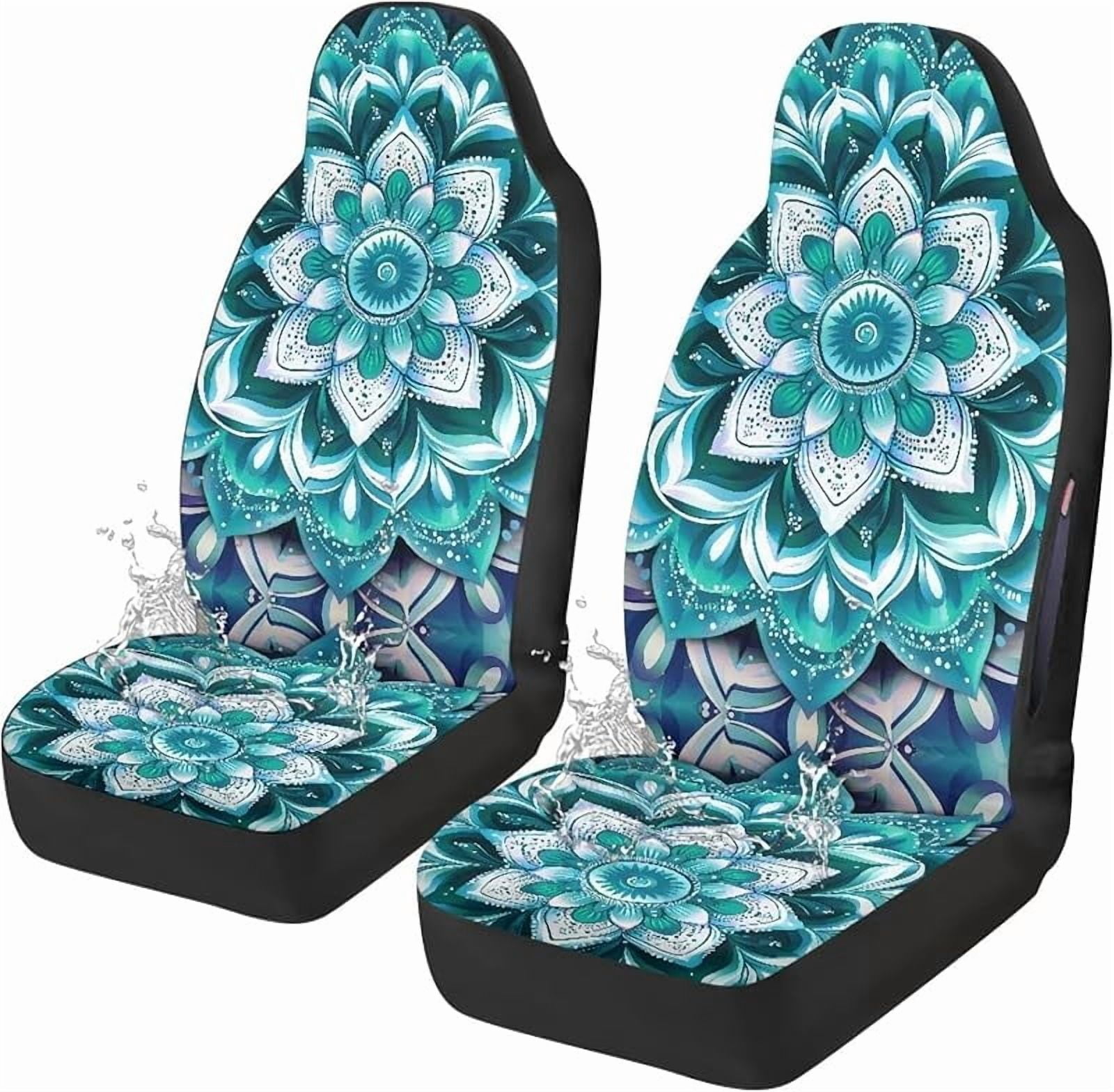 Anti-Slip Two Front Car Seat Covers Set of 2 Teal Boho Mandala ...