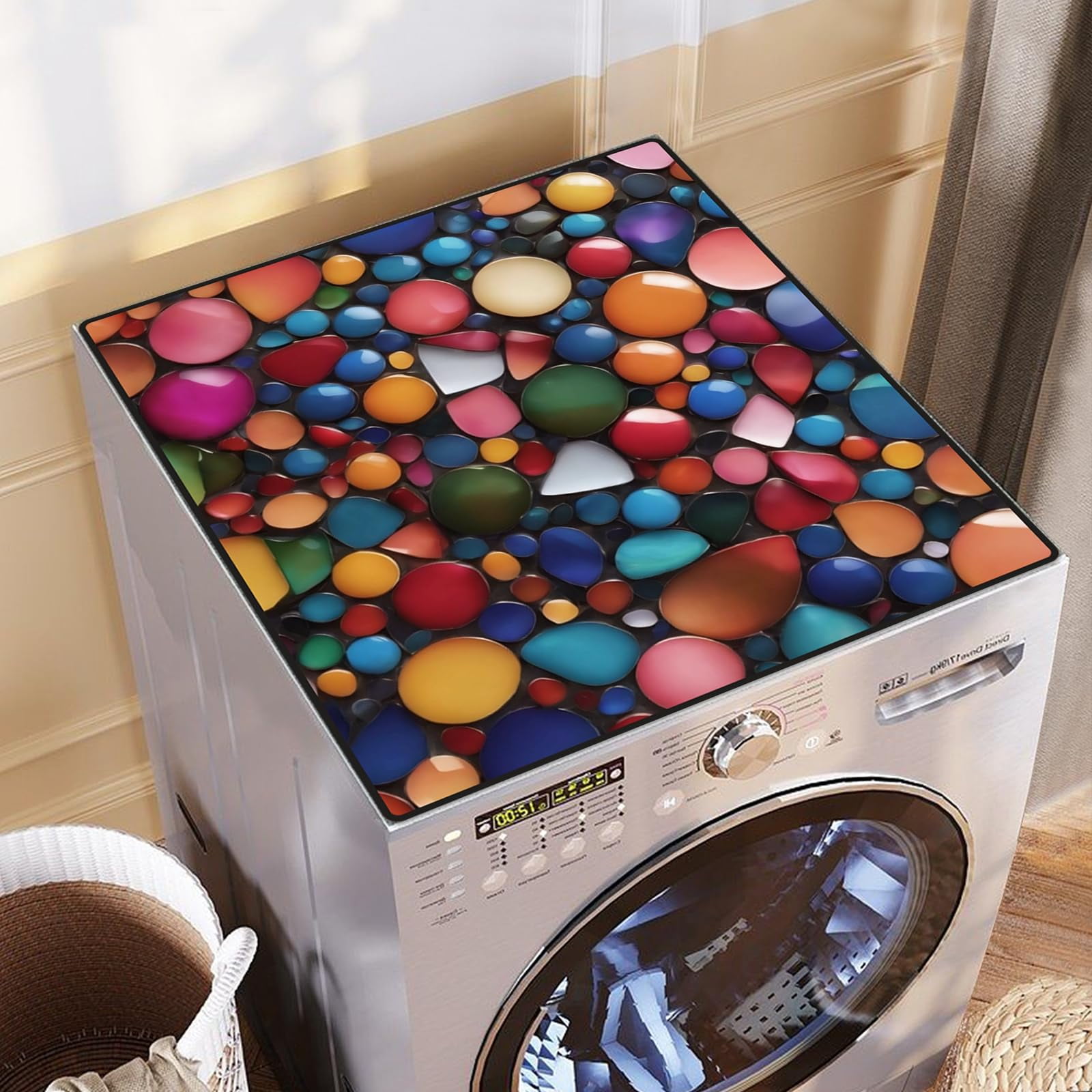 Anti-Slip Washer or Dryer Top Mat Covers, 27" x 31.5" Colorful Stones ...