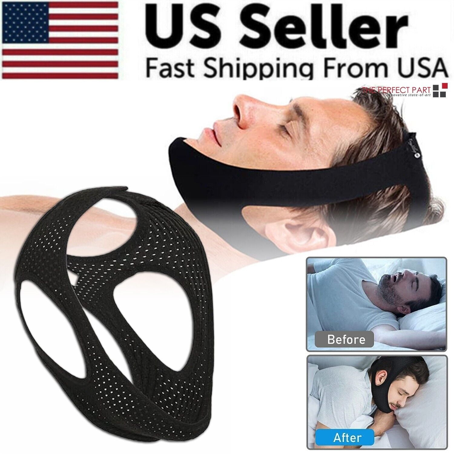 Anti Snoring Chin Strap Sleep Apnea Snore Stop Belt Snoreless Sleep Jaw ...