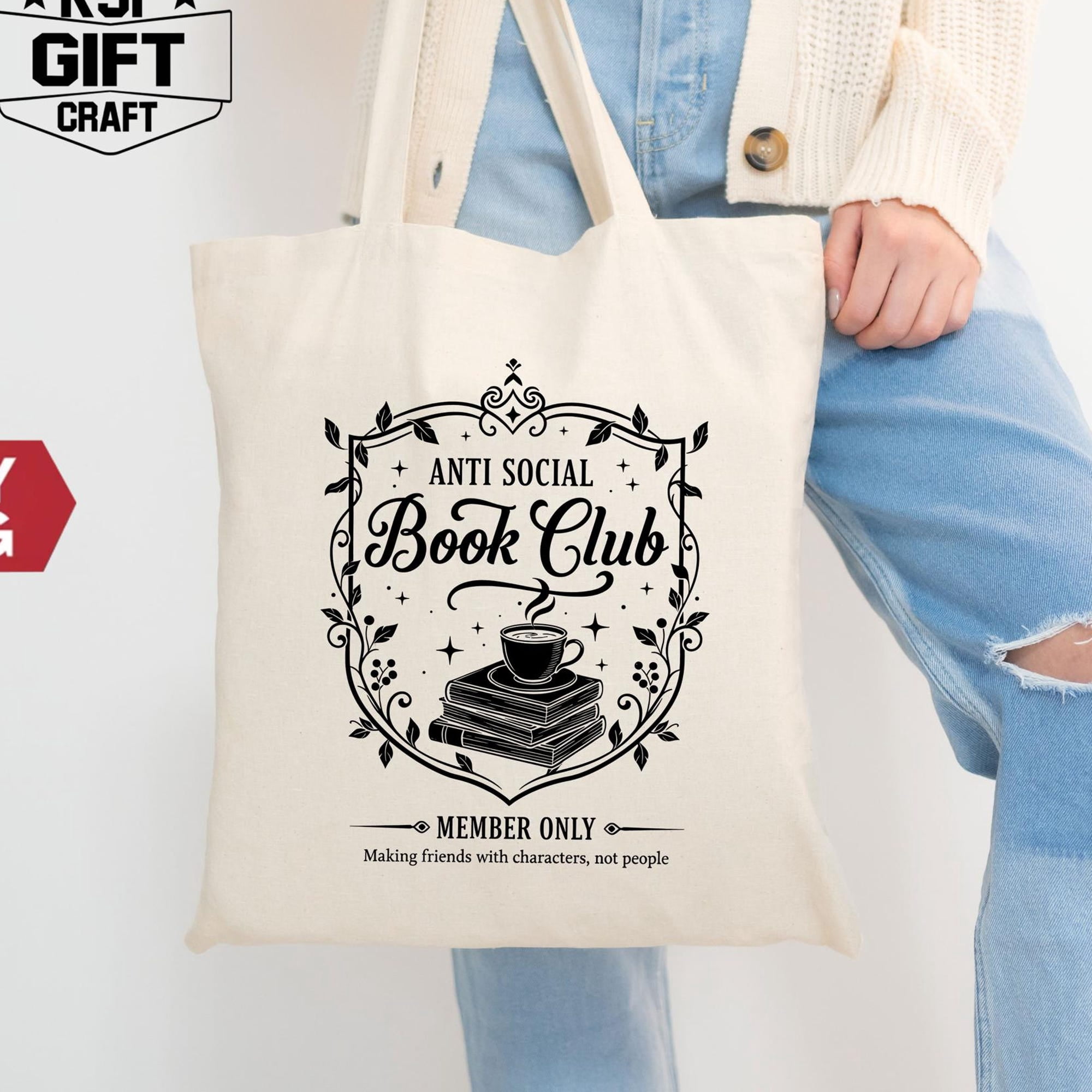Anti Social Book Club Bag Book Coffee Gift, Floral Books Bags, Reding ...