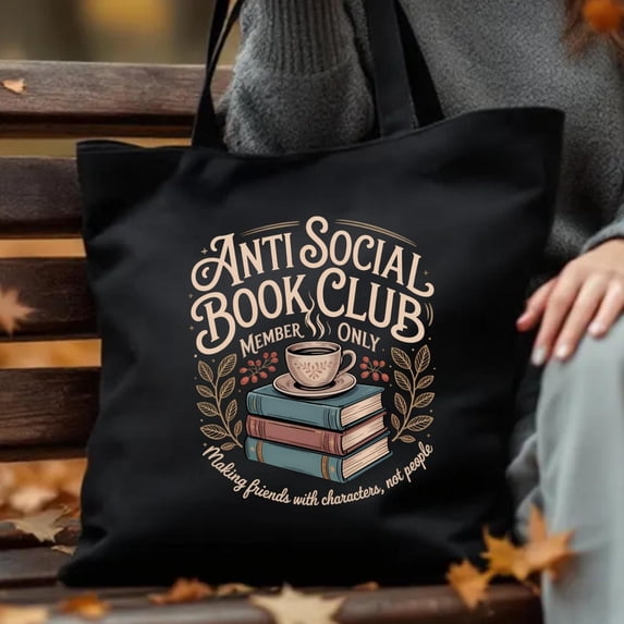 Anti Social Book Club Zippered Tote Bag, Book Lover Canvas Tote, Reader ...