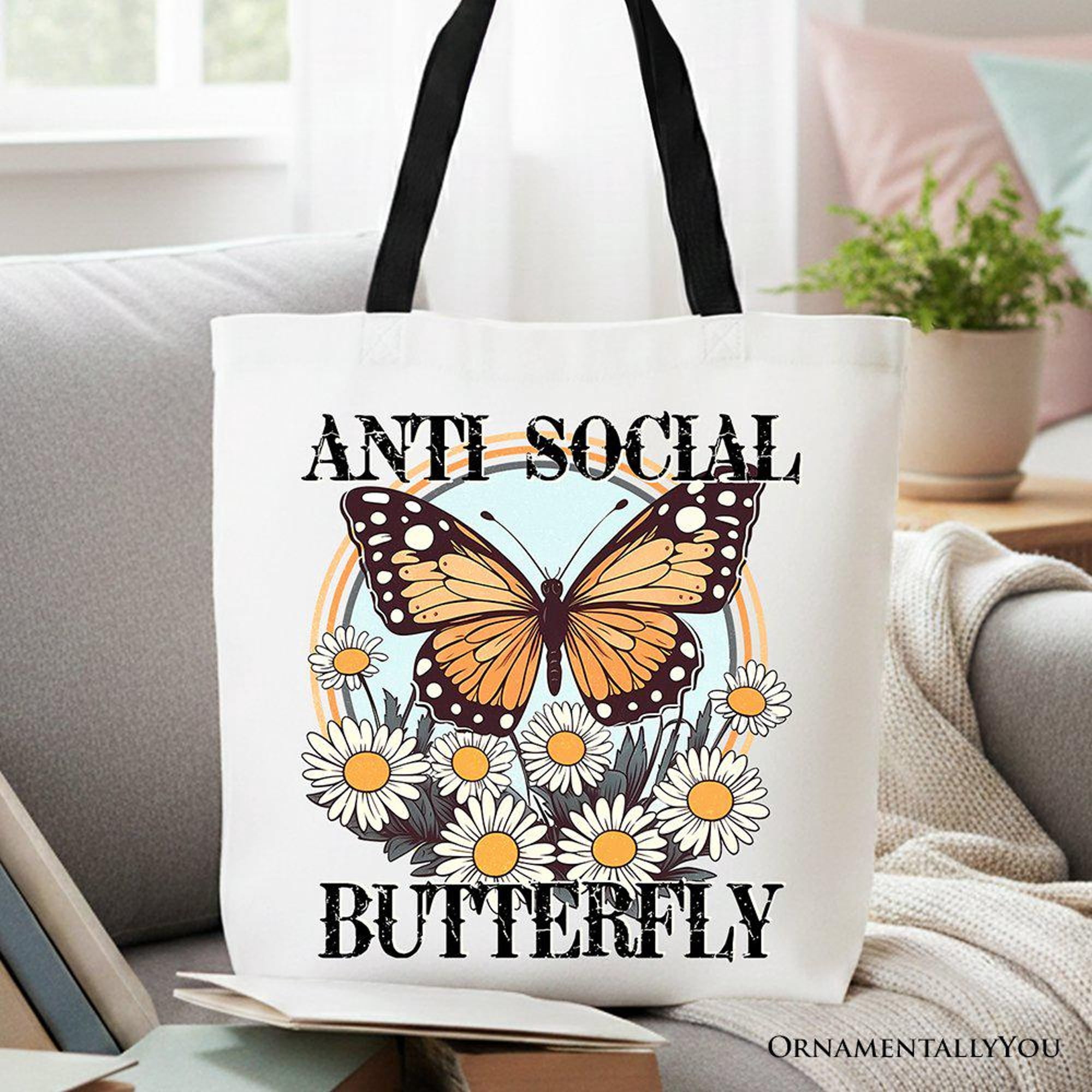 Anti Social Butterfly Canvas Tote Bag, Retro Gift Shopper for Quirky ...