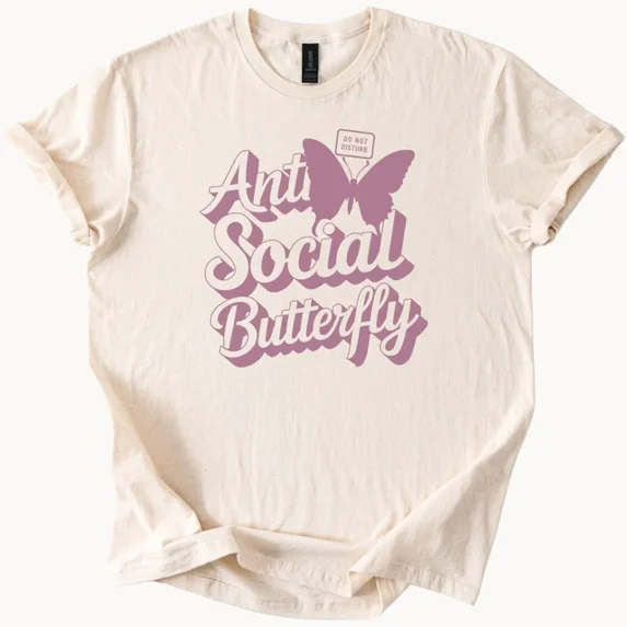 Anti Social Butterfly Graphic Tee Do Not Disturb Sign Pink Bold Text ...