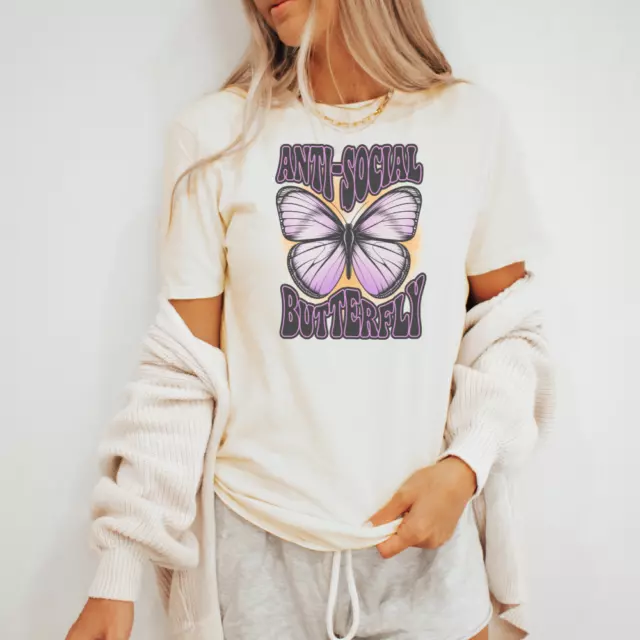 Anti Social Butterfly Shirt Grapic Tee Butterfly Humor Shirt Casual ...