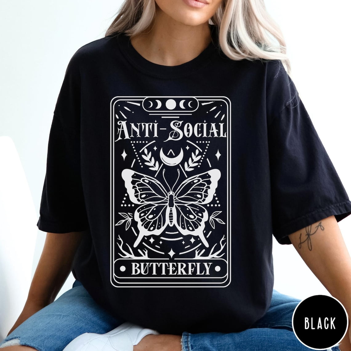 Anti-Social Butterfly Tarot Card T-Shirt, Metaphysical Graphic Tee ...