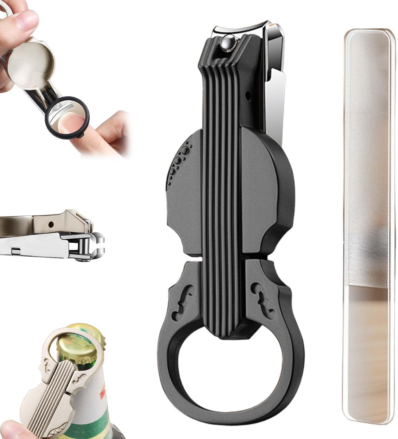 Anti-Splash Nail Clippers with Magnifying Glass, 3-in-1 Stainless Steel ...