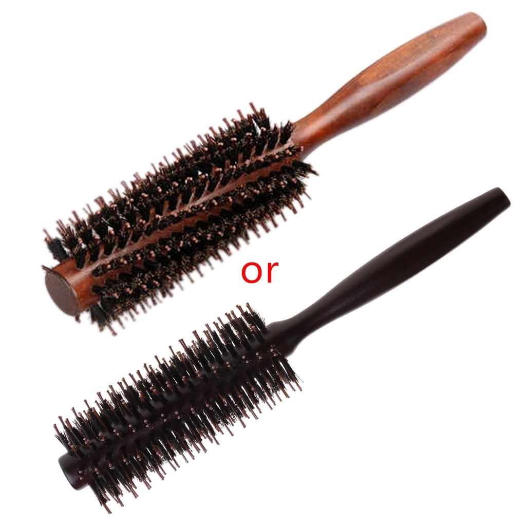 Anti Static Wood Boar Bristle Hair Round Brush Comb Hairdresser Styling ...