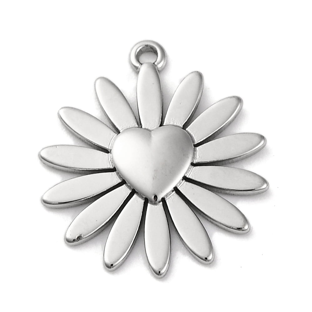 Anti-304 Stainless Steel Pendants Flower with Heart Charm Stainless ...