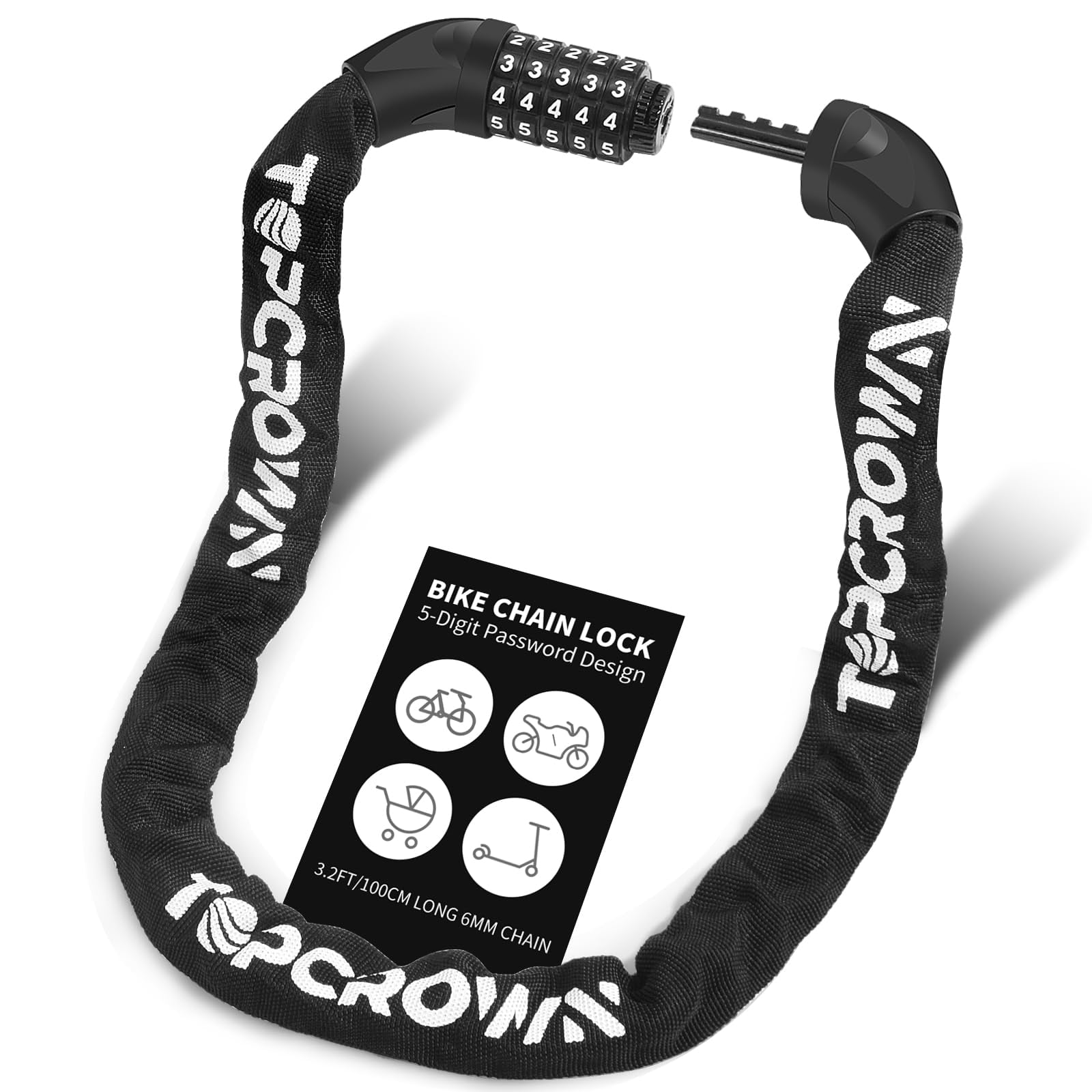 Anti Theft Bike Lock 3.2 ft Chain with 5 Digit Combination, Resettable ...