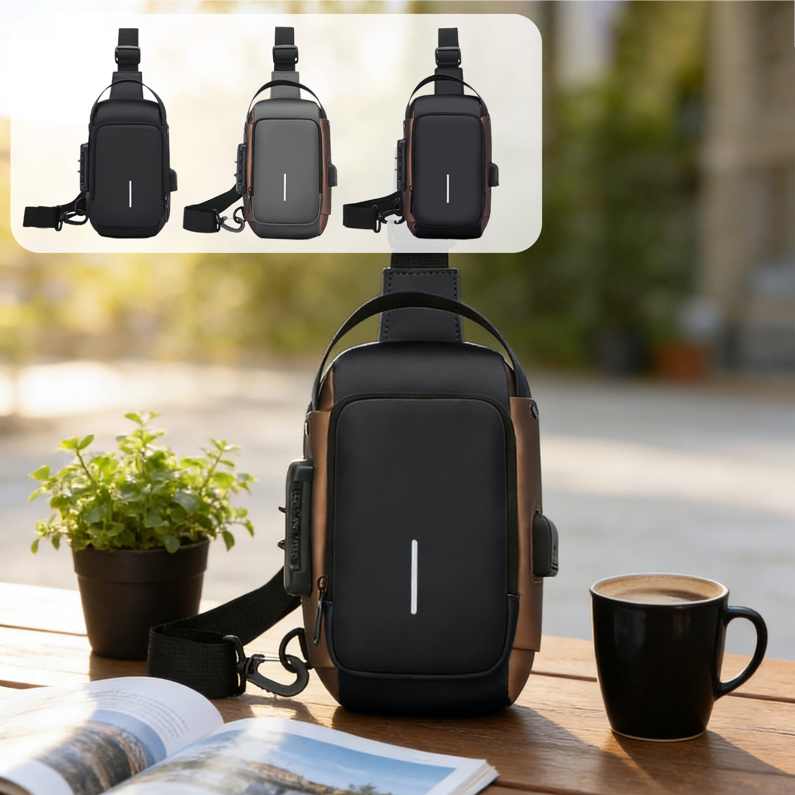 Anti-Theft Crossbody Bag, Leather Chest Bag with Combination Lock ...