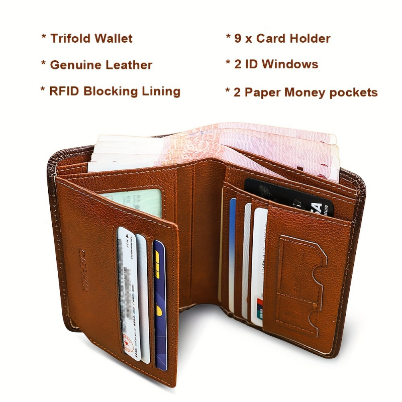 Anti-Theft Genuine Leather 3-Fold Wallet: Retro Short Style for Men ...