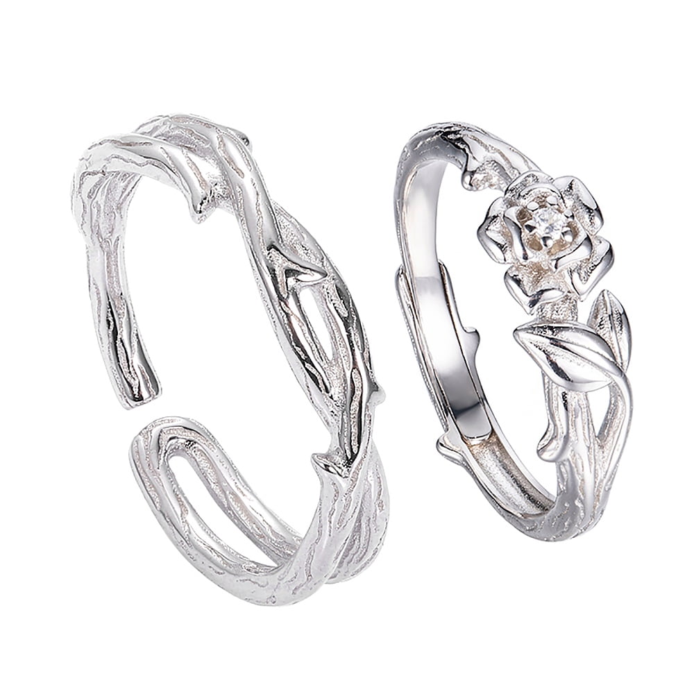 Anti-Thorn Rose 925 Sterling Silver Couple Rings Vintage Design Open ...