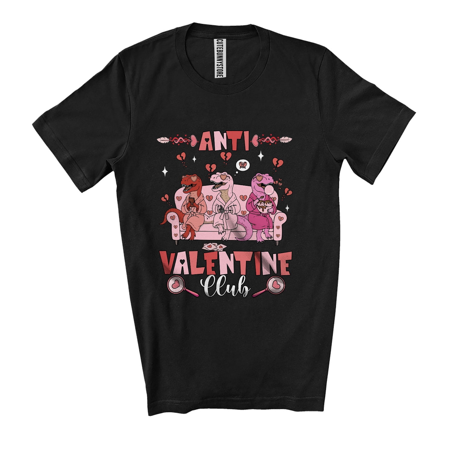 Anti Valentine Club; Humorous Valentine's Day Three Pink T-Rex Dinosaur ...