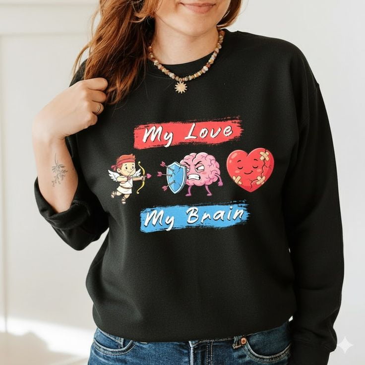 Anti Valentine’s Day Sweatshirt, Fun Heart vs Brain Design, Love Humor ...