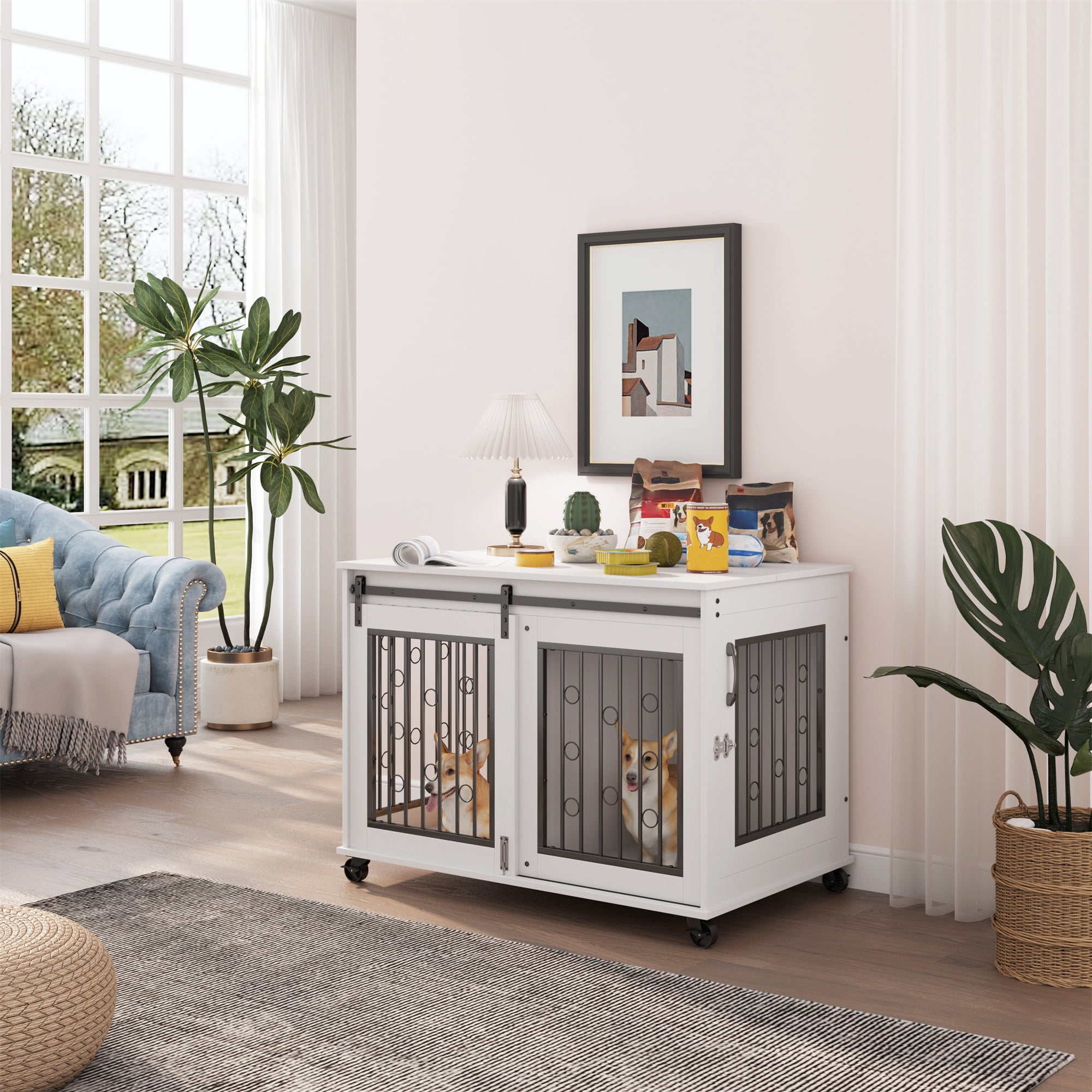 Ostreici 39" Anti-Bite Furniture Style Dog Crate Sliding Barn Door, Dog ...