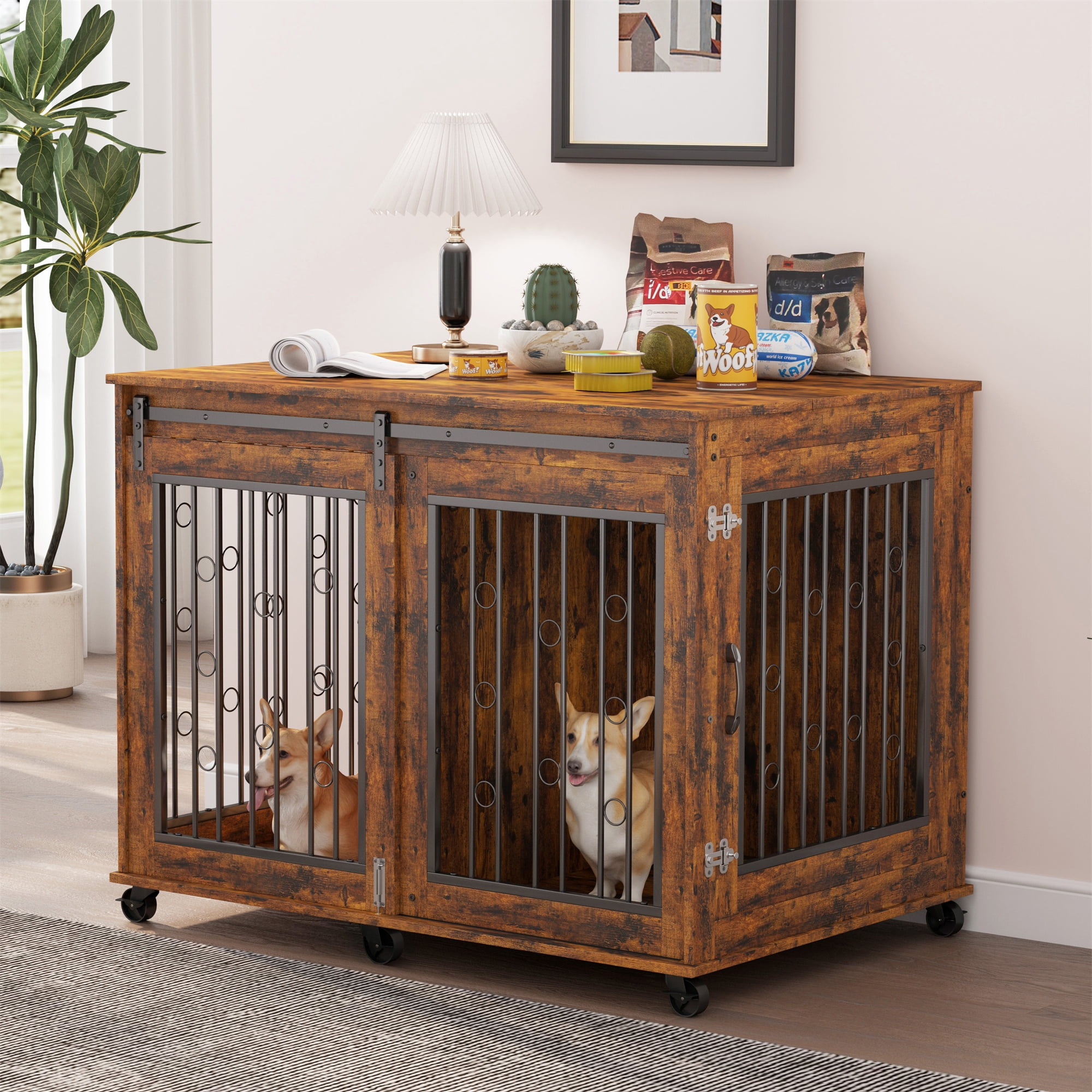 Ostreici Sturdy 44" Anti-Bite Furniture Style Dog Crate Sliding Barn ...