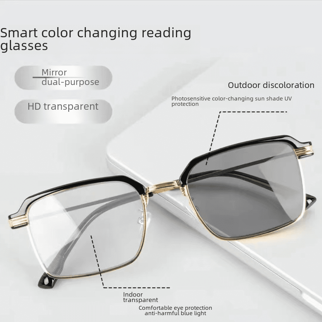 Anti-blue light metal fashion color changing reading glasses men's ...