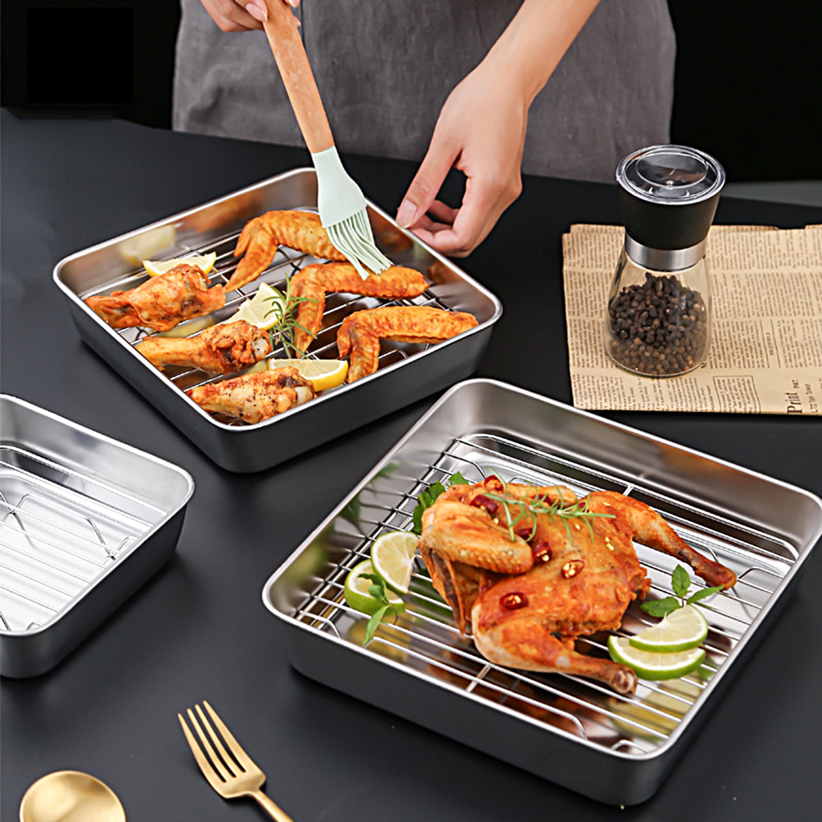 Anti-deformed Baking Pan Unbreakable Stainless Steel Smooth Edges ...
