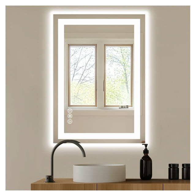 Anti-fog LED Bathroom Mirror with Dual Light Source and Three Lighting ...