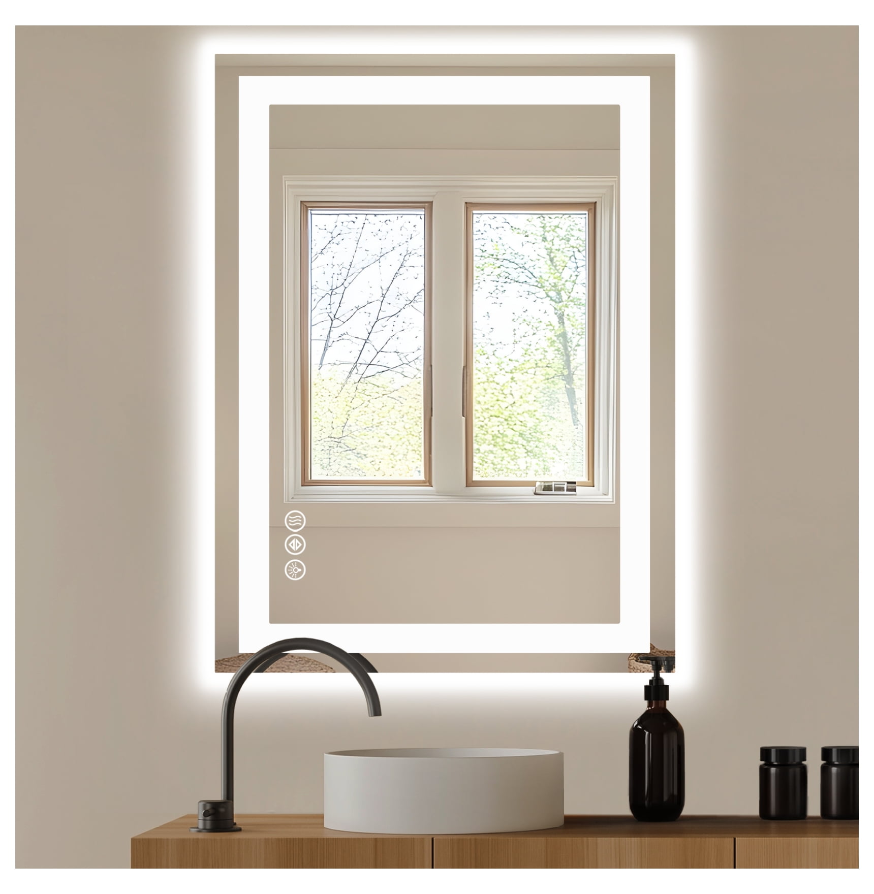 Anti-fog LED Bathroom Mirror with Dual Light Source and Three Lighting ...
