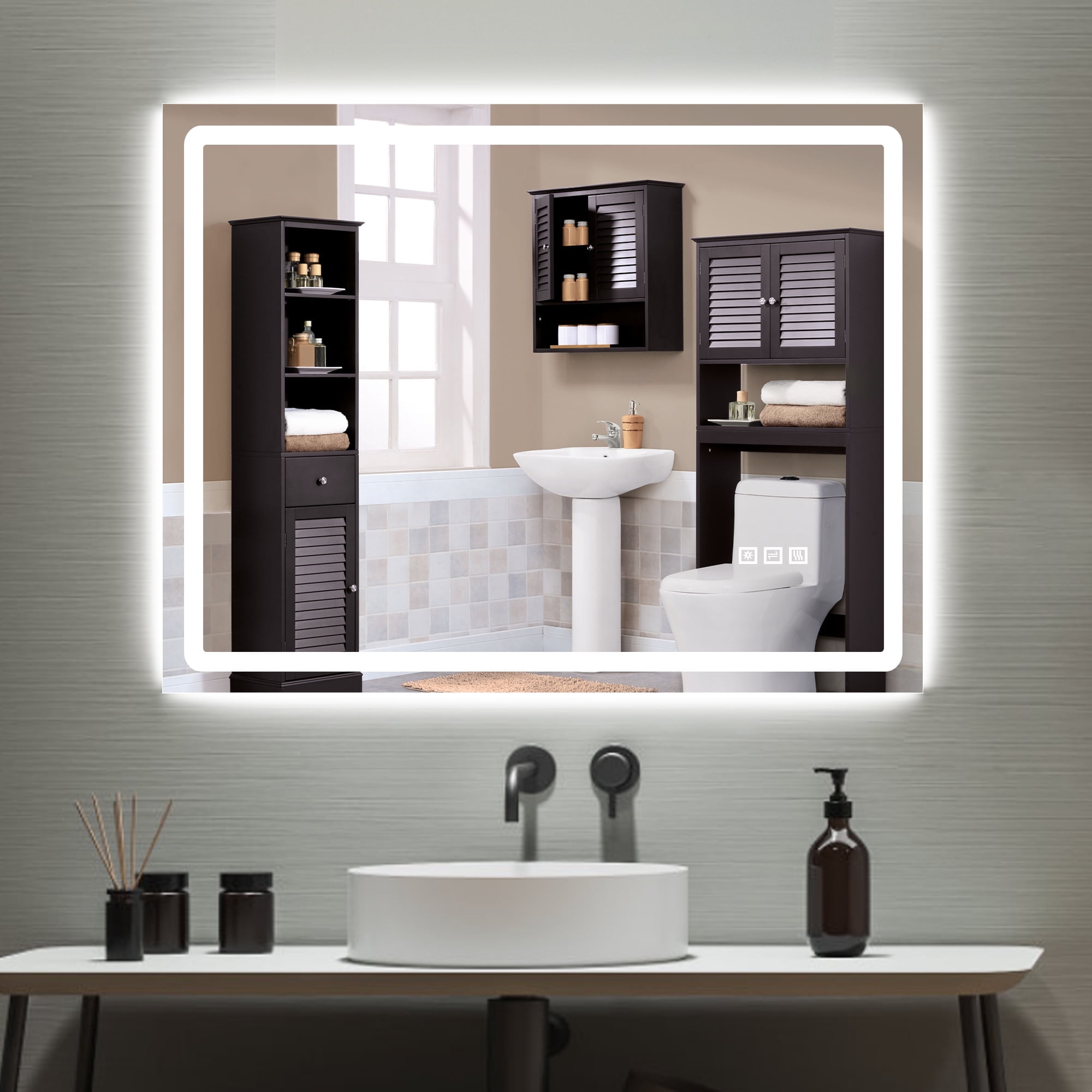 Anti-fog Wall Mounted Lighted Vanity Mirror LED Bathroom Mirror Anti ...