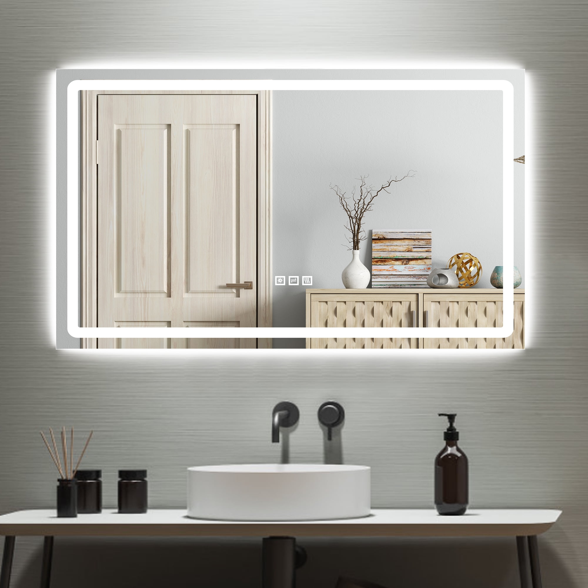 Anti-fog Wall Mounted Lighted Vanity Mirror LED Bathroom Mirror Anti ...
