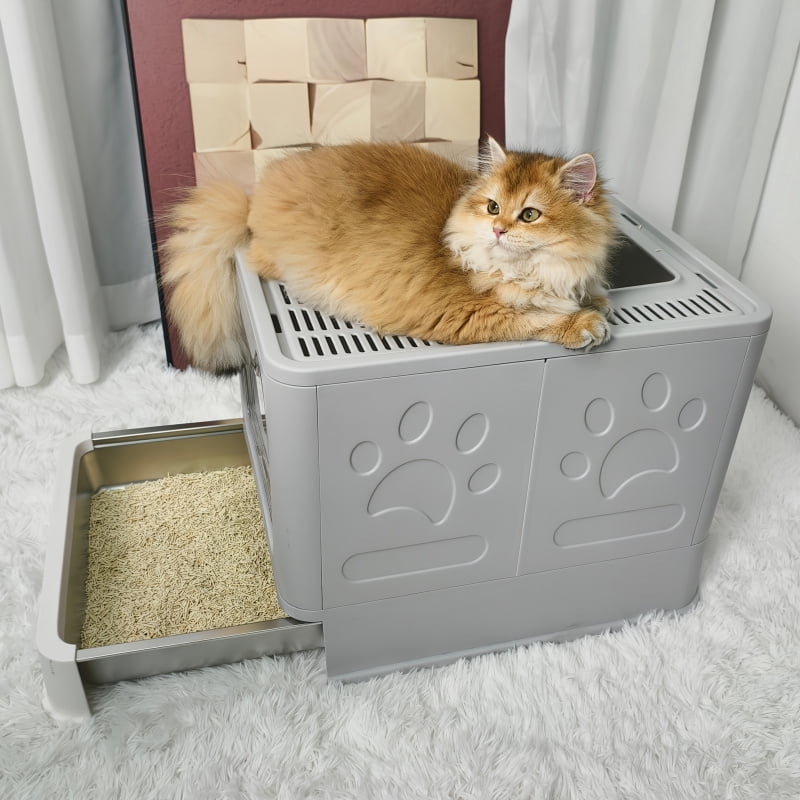 Anti-odor cat litter box with tray and scoop - Space-saving, hygienic ...