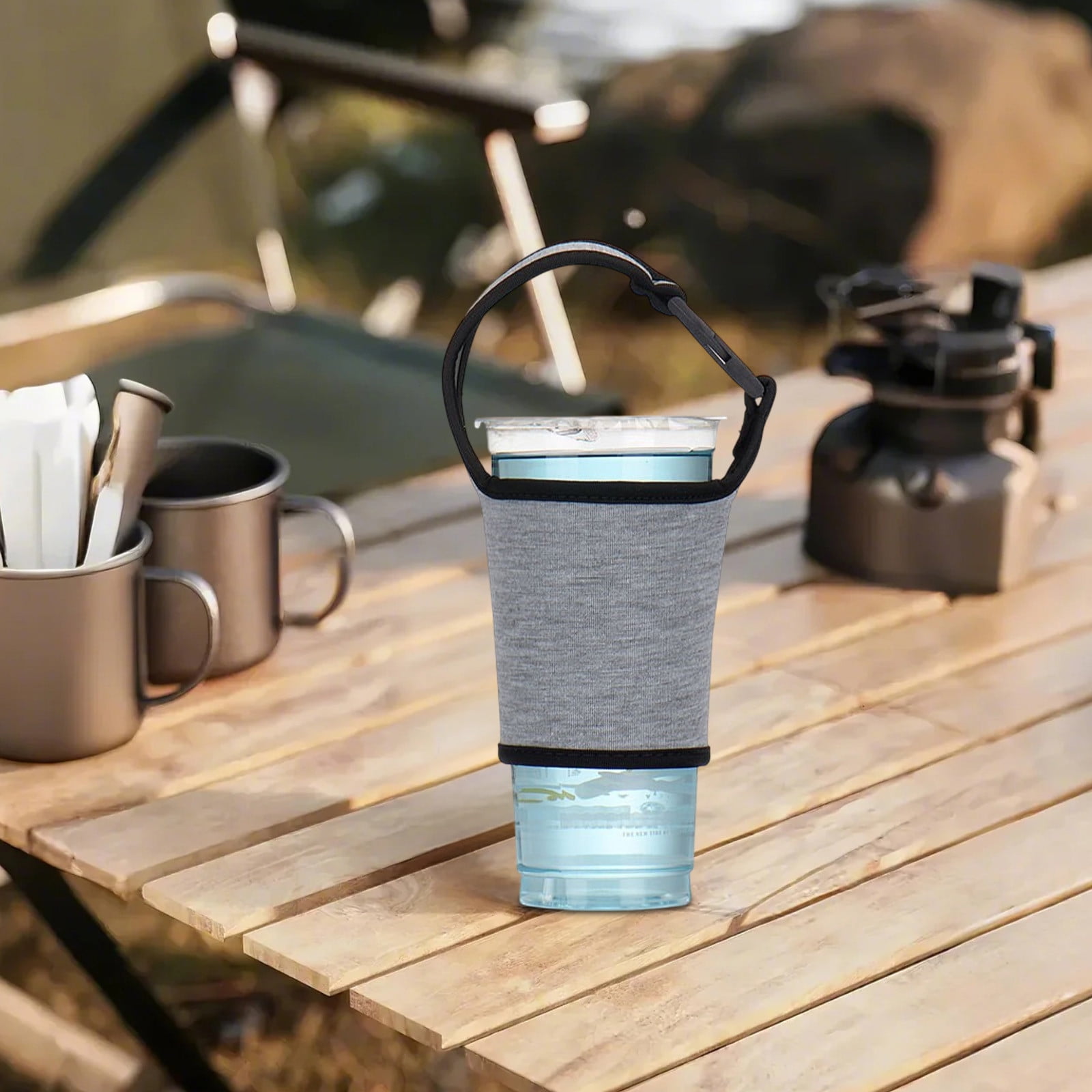 Anti-scald Cup Sleeve with Buckle and Strap, Gray Fabric, Portable ...