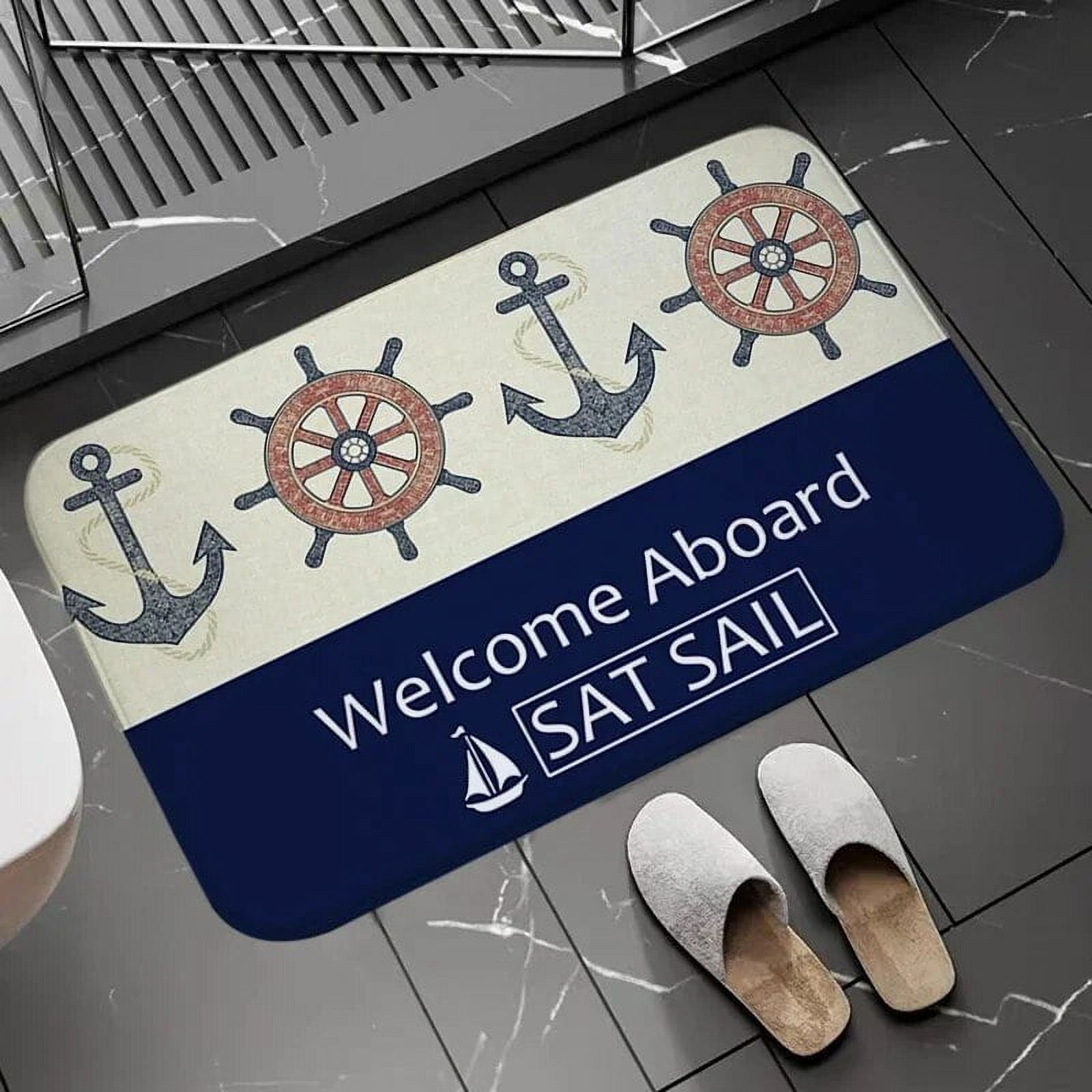 Anti-slip Doormat Chic Nautical Anchor Boat Navy Blue Stripes Entrance ...