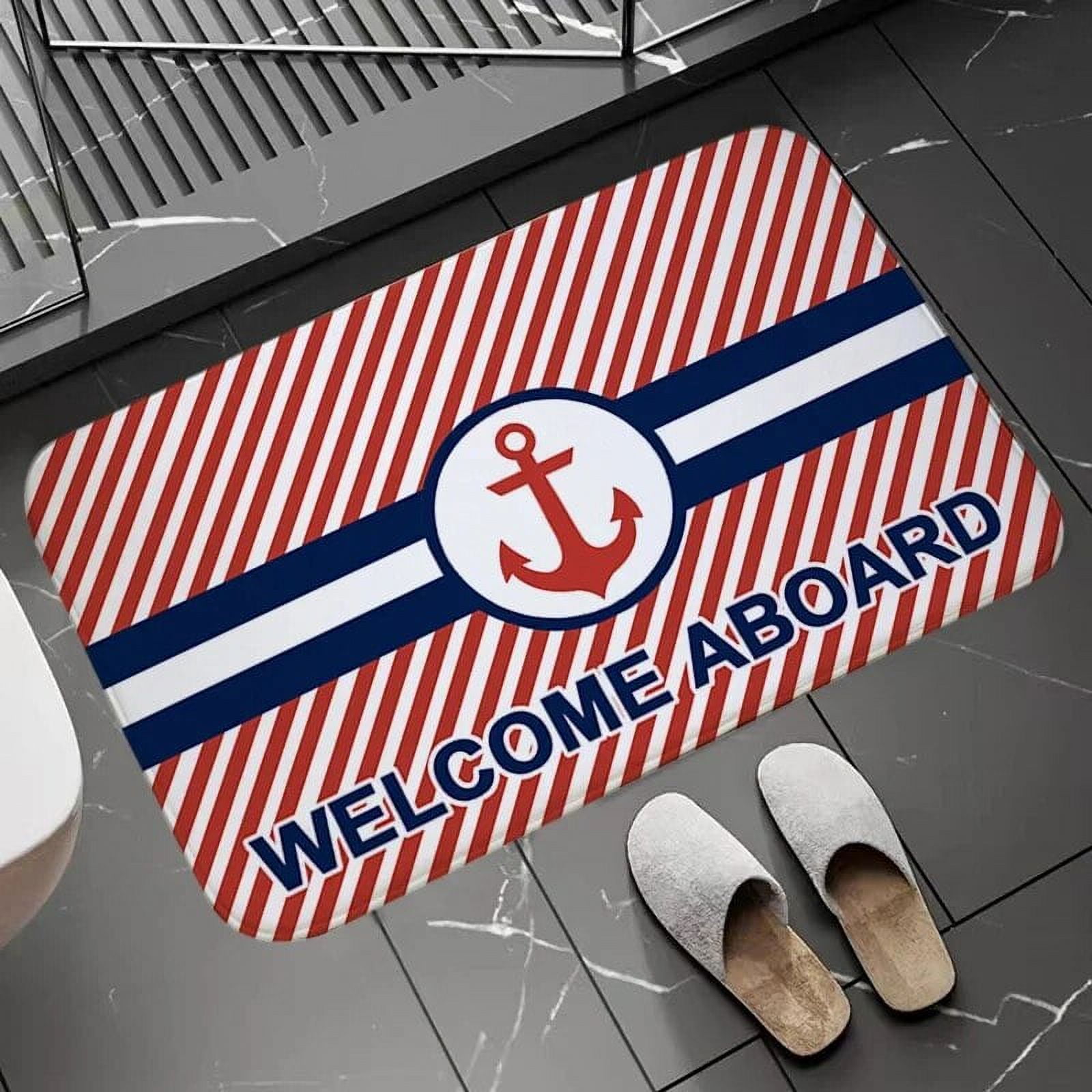 Anti-slip Doormat Chic Nautical Anchor Boat Navy Blue Stripes Entrance ...