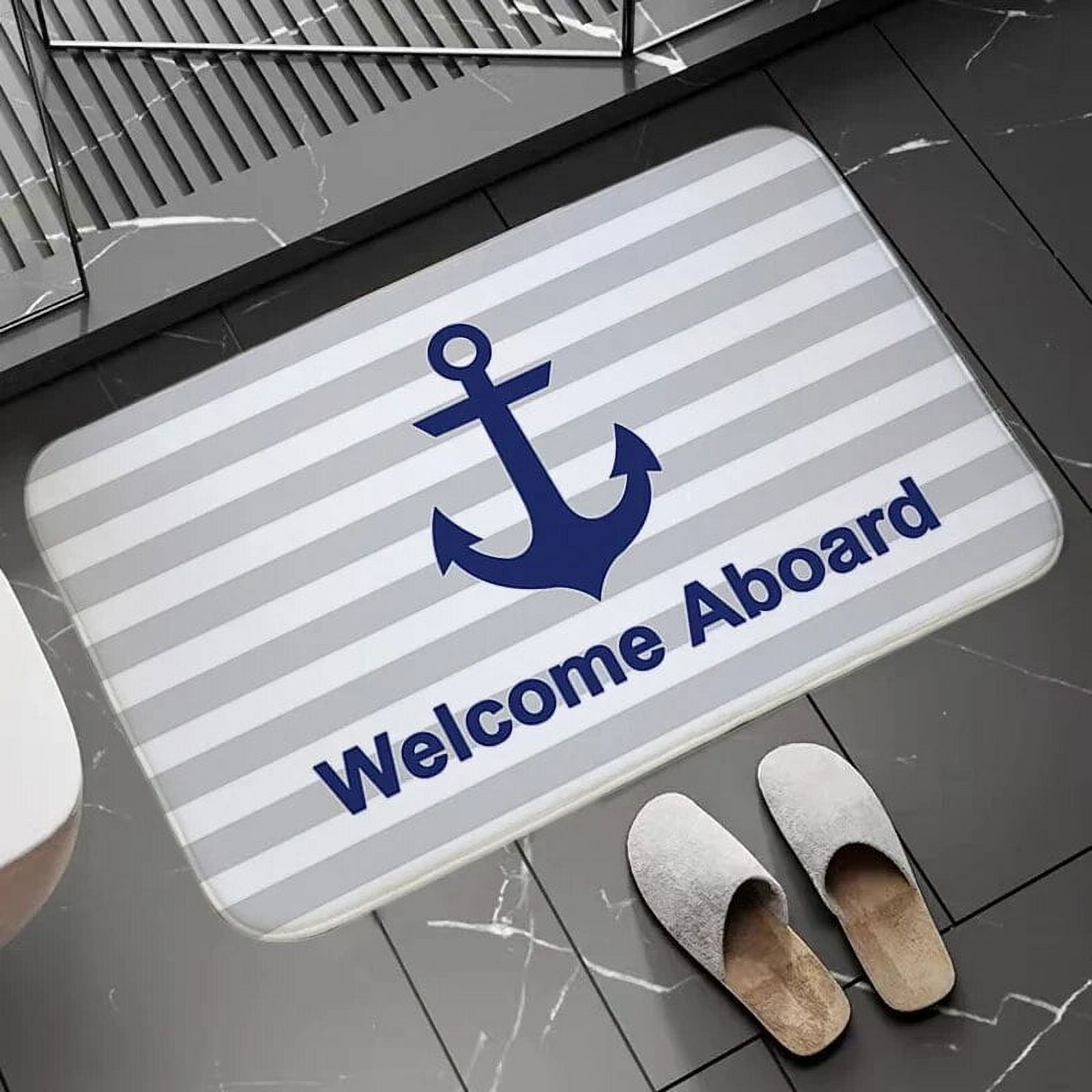 Anti-slip Doormat Chic Nautical Anchor Boat Navy Blue Stripes Entrance ...