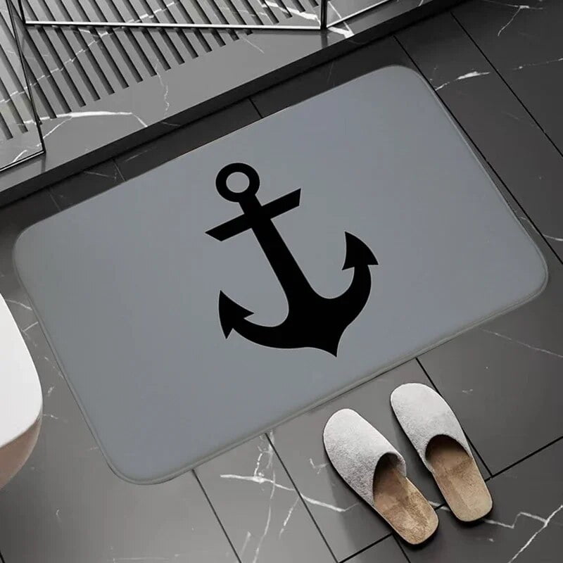 Anti-slip Doormat Chic Nautical Anchor Boat Navy Blue Stripes Entrance ...