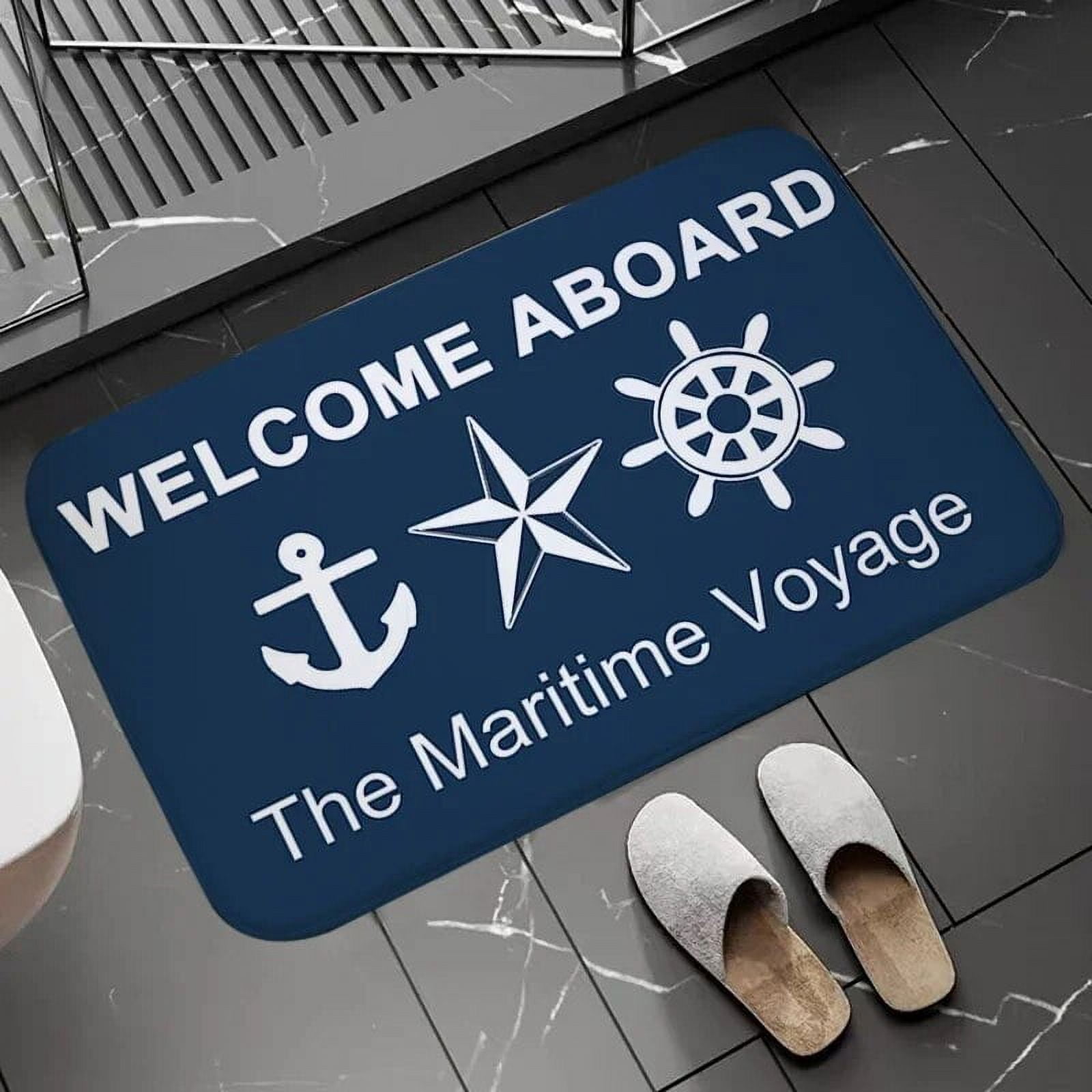 Anti-slip Doormat Chic Nautical Anchor Boat Navy Blue Stripes Entrance ...