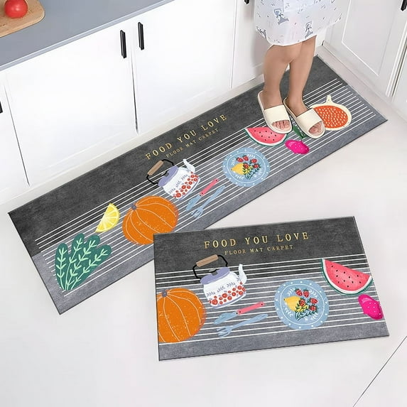 Anti-slip Kitchen Floor Mat Tableware Pattern Entrance Doormat Bathroom ...