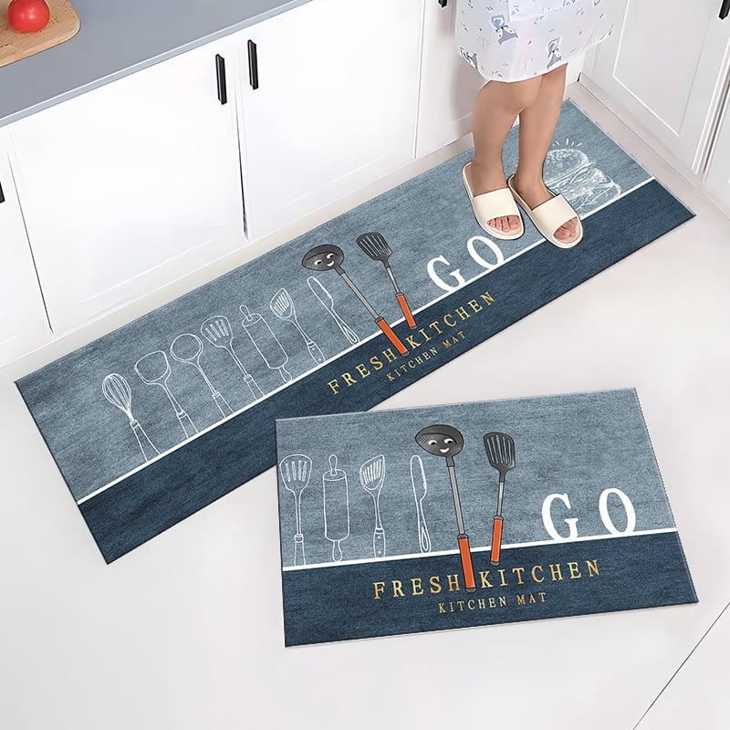 Anti-slip Kitchen Floor Mat Tableware Pattern Entrance Doormat Bathroom ...