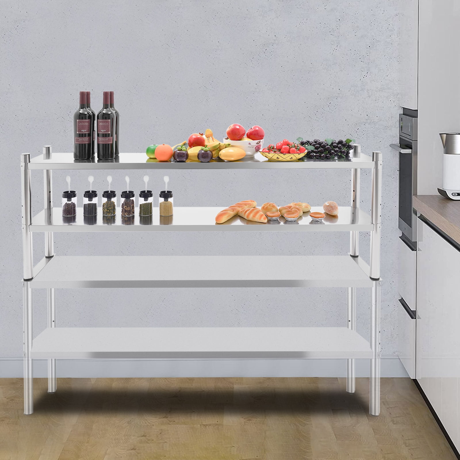 Anti-slip Rectangular Stainless Steel Shelving 2 Tier Adjustable Shelf ...