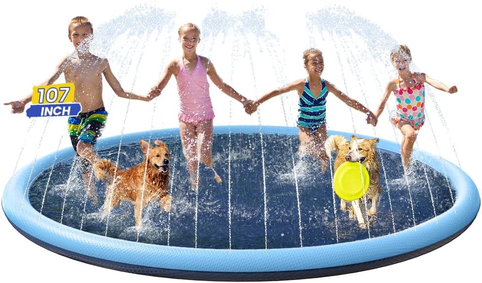 Anti slip dog water play mat, medium-sized pet dog cool spray pool ...