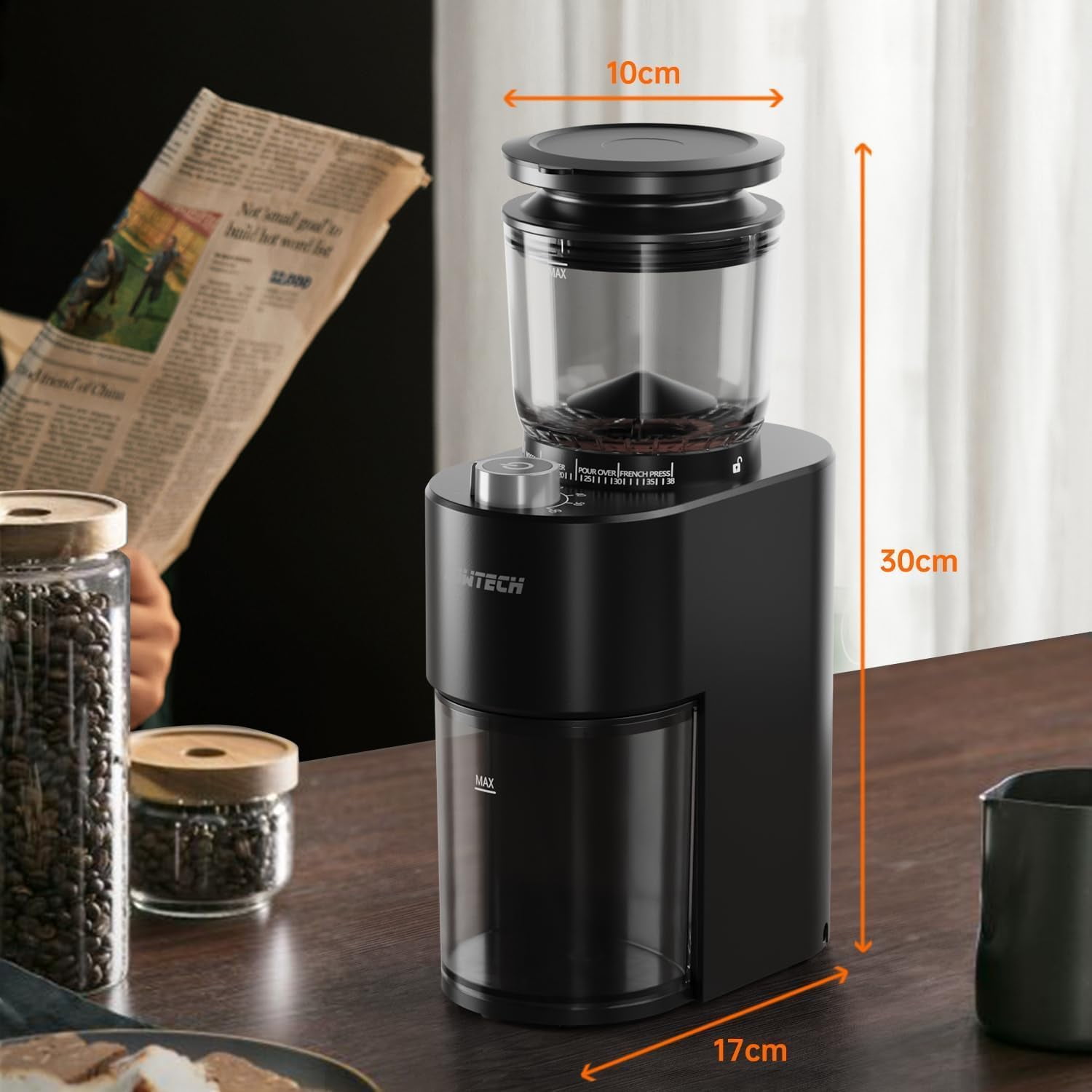 Anti-static Conical Burr Coffee Grinder, Adjustable Electric Mill, 38 ...