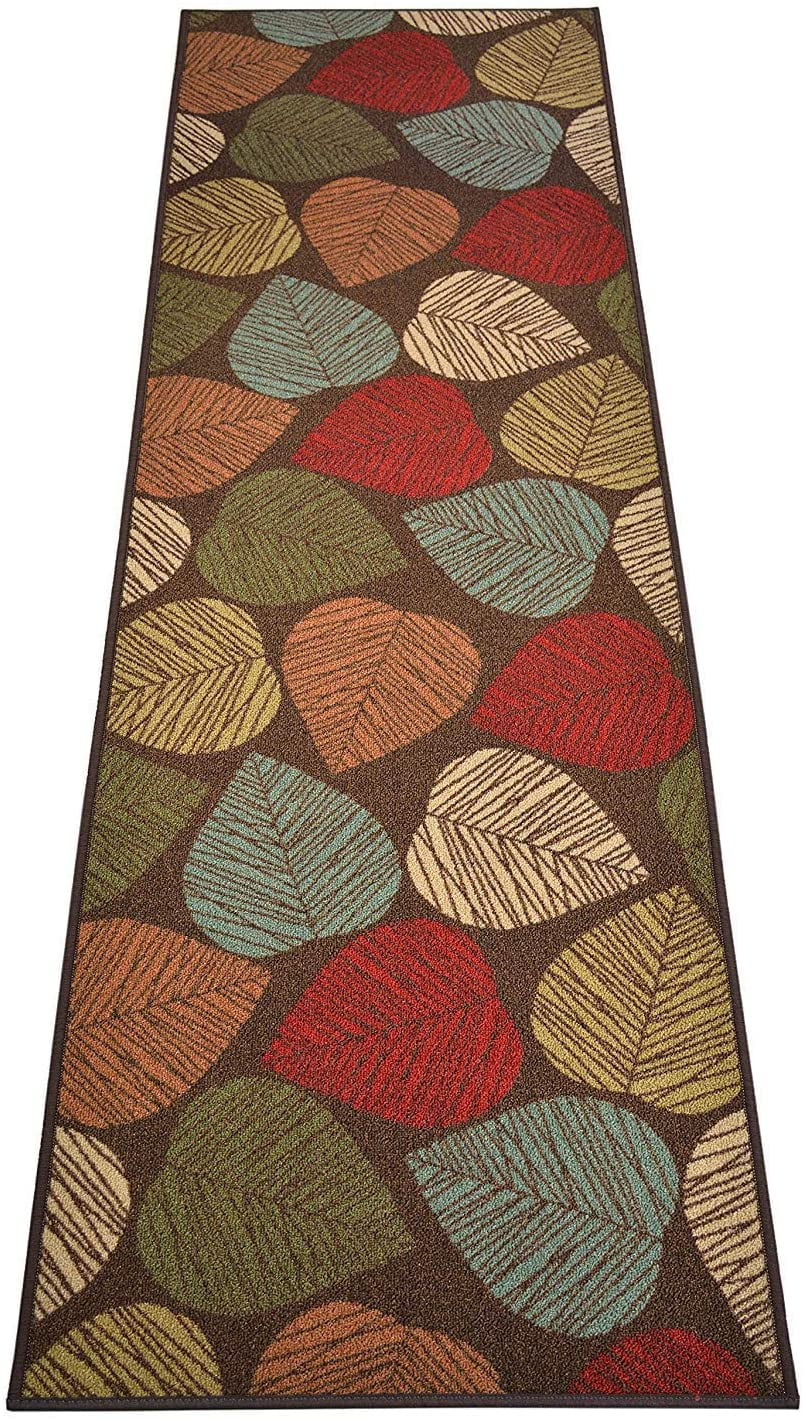 Antibacterial Custom Runner Rug Brown Leaves Design Roll Runner 26 Inch ...