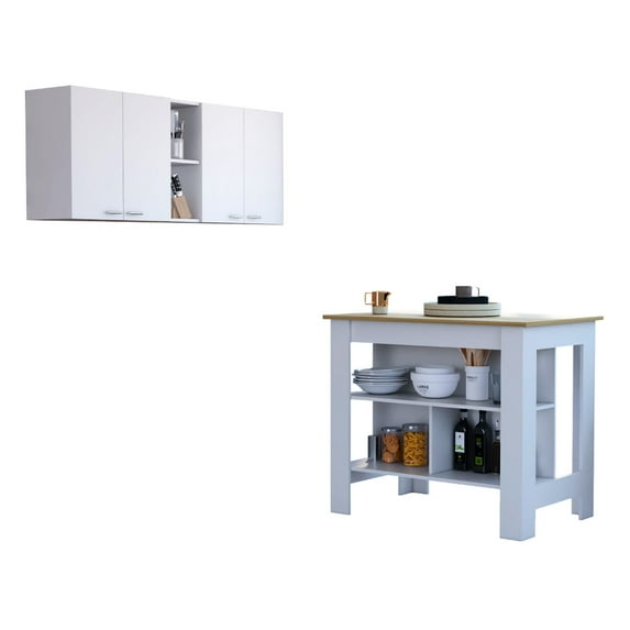Antibacterial Kitchen Island - 2-piece Set with Wall Cabinet for ...