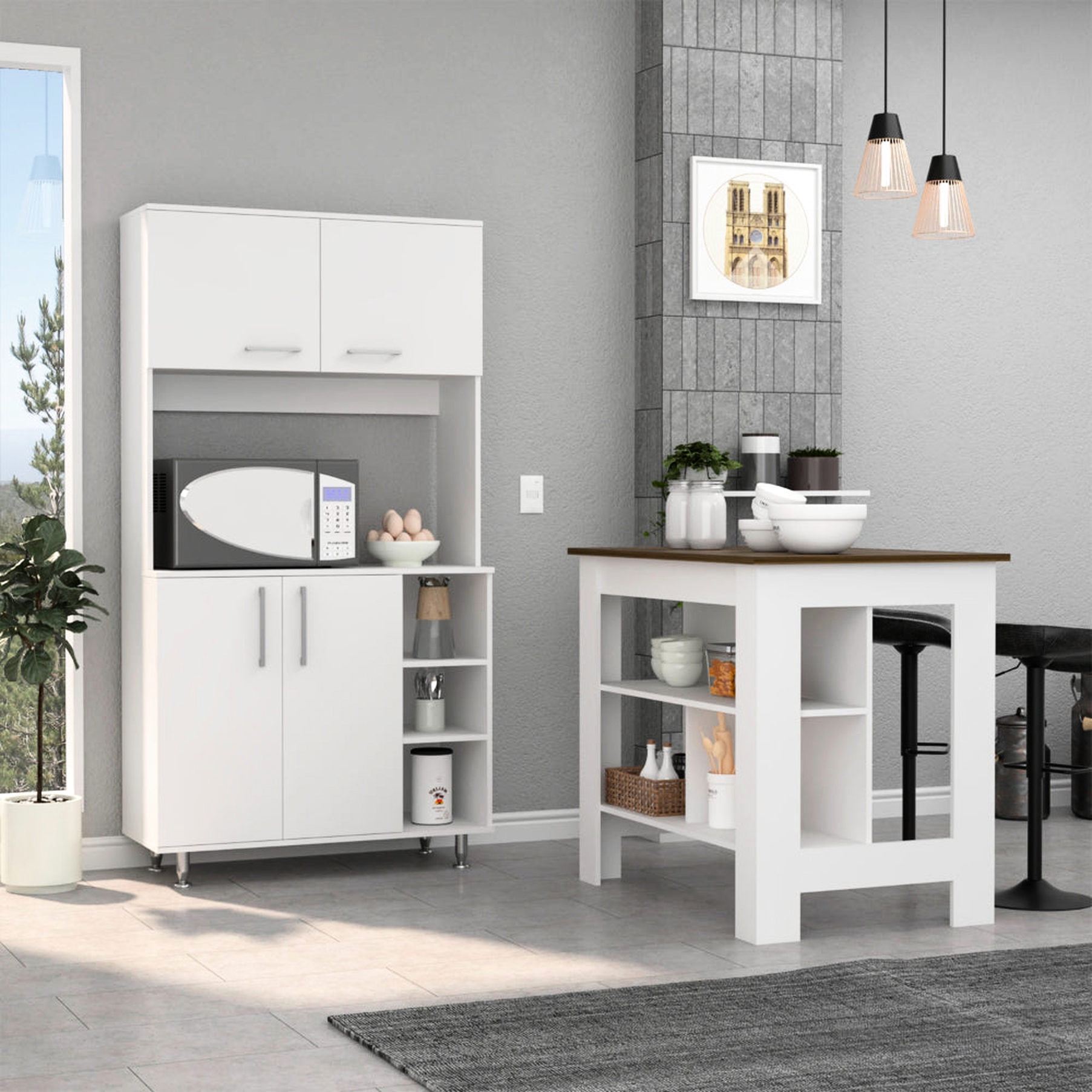 Antibacterial Kitchen Island | Pantry with Open Spice Shelves | 2 ...