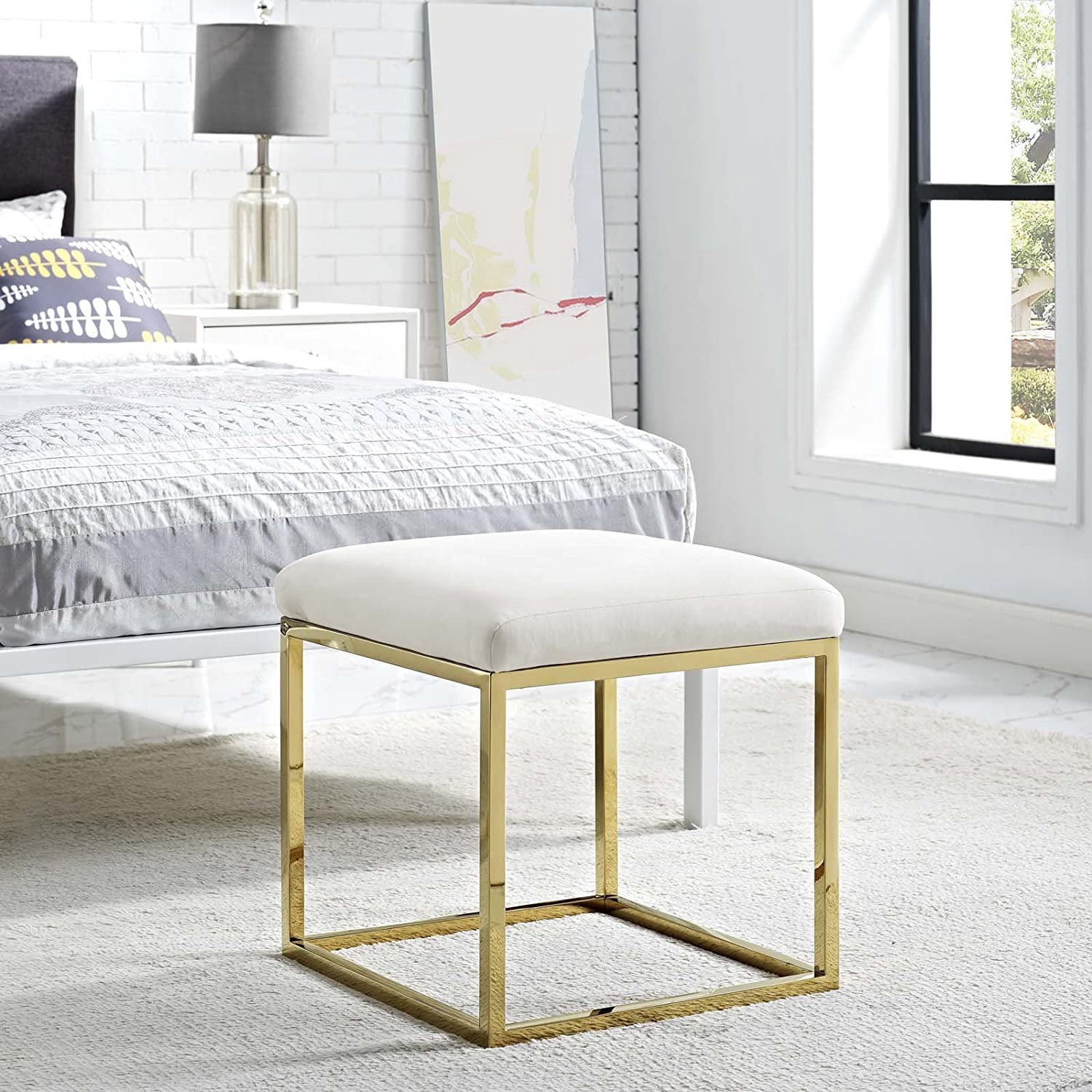 Anticipate Velvet Upholstered Modern Ottoman With Stainless Steel Frame ...